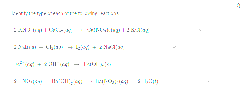 Solved Identify the type of each of the following reactions. | Chegg.com