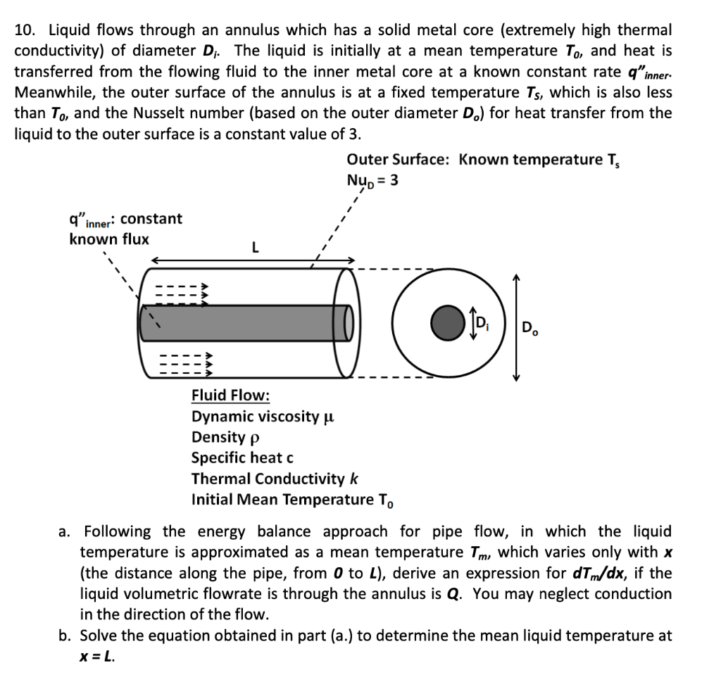 10. Liquid flows through an annulus which has a solid | Chegg.com