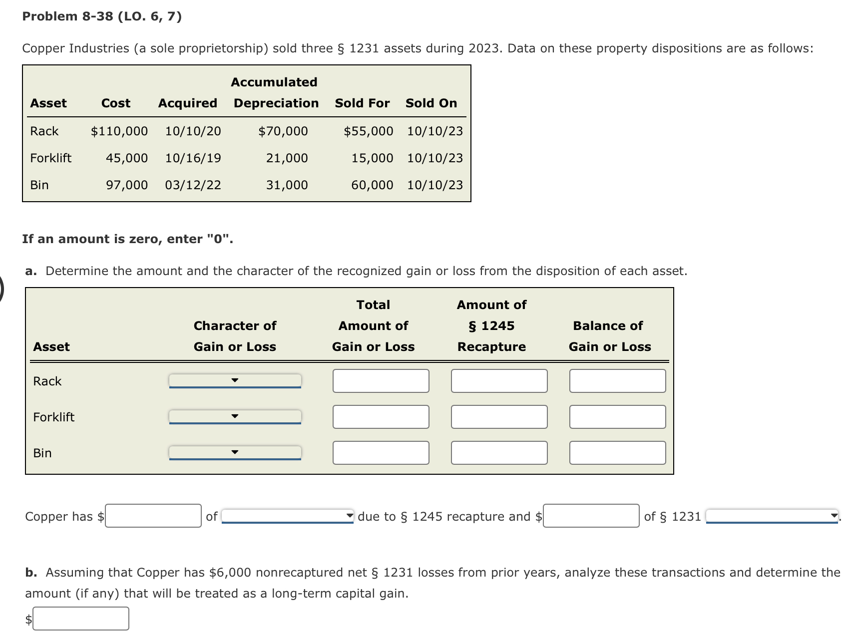 Solved Problem 8-38 (L0. 6, 7) Copper Industries (a sole | Chegg.com