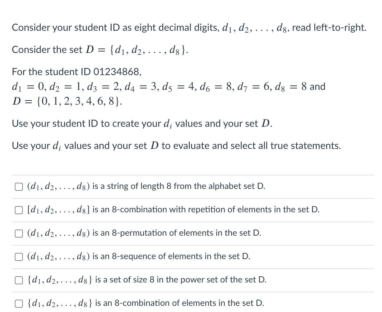 Solved Consider your student ID as eight decimal digits, d1, | Chegg.com