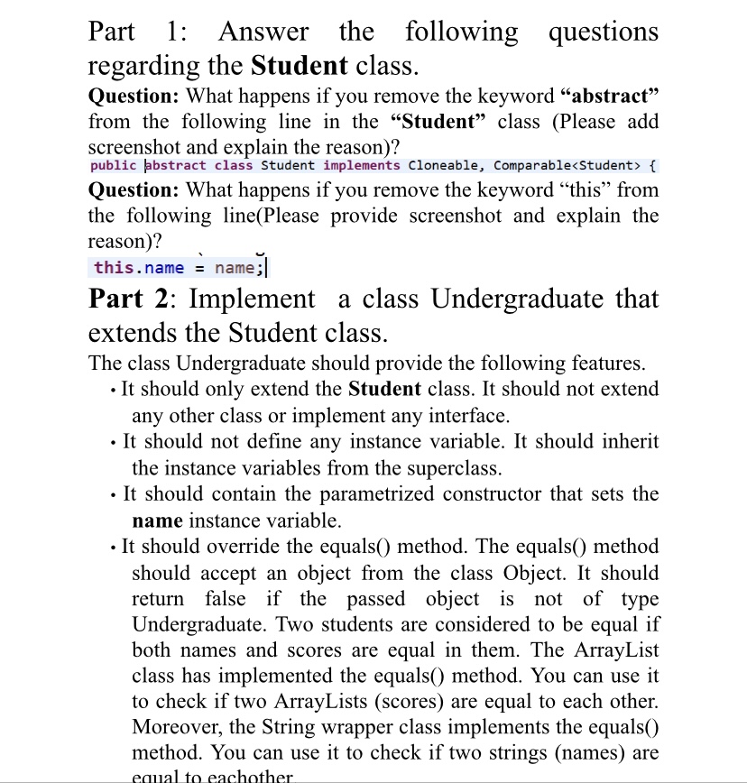 Solved Part 1: Answer the following questions regarding the | Chegg.com