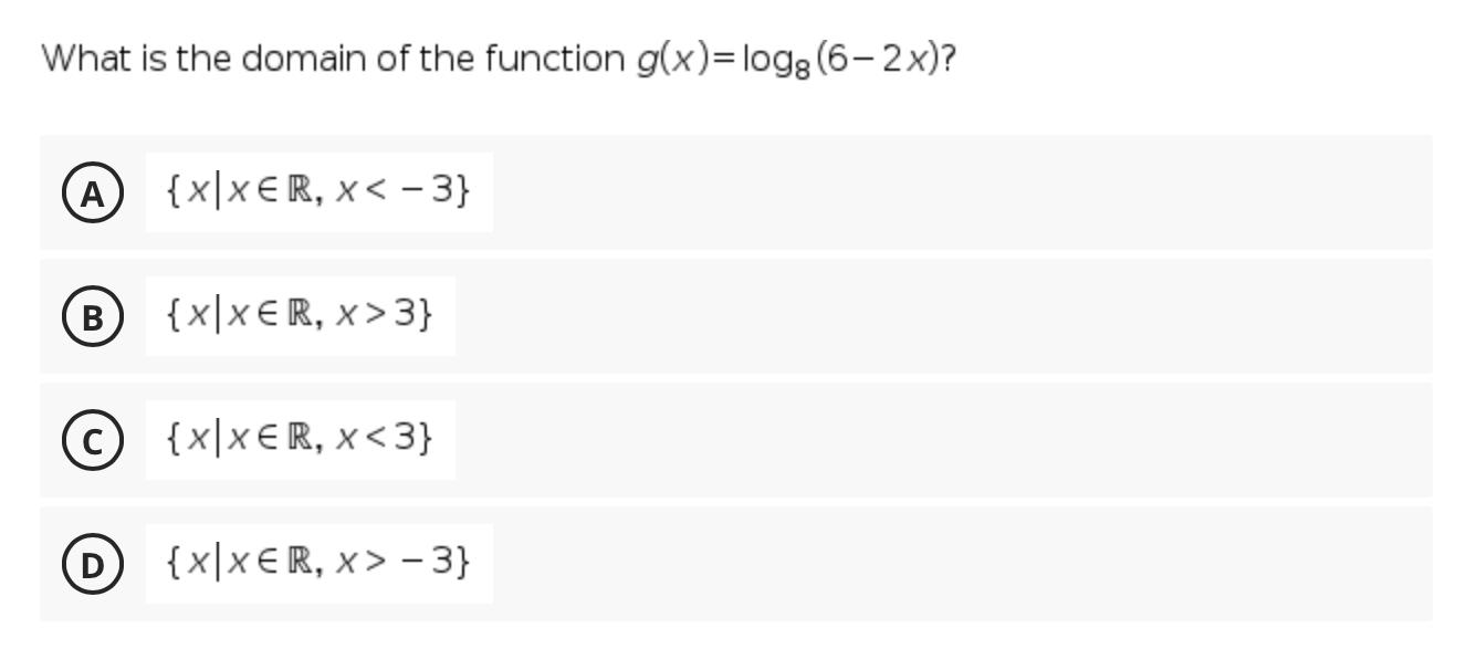 Solved What is the domain of the function g(x)=logg(6-2x)? | Chegg.com