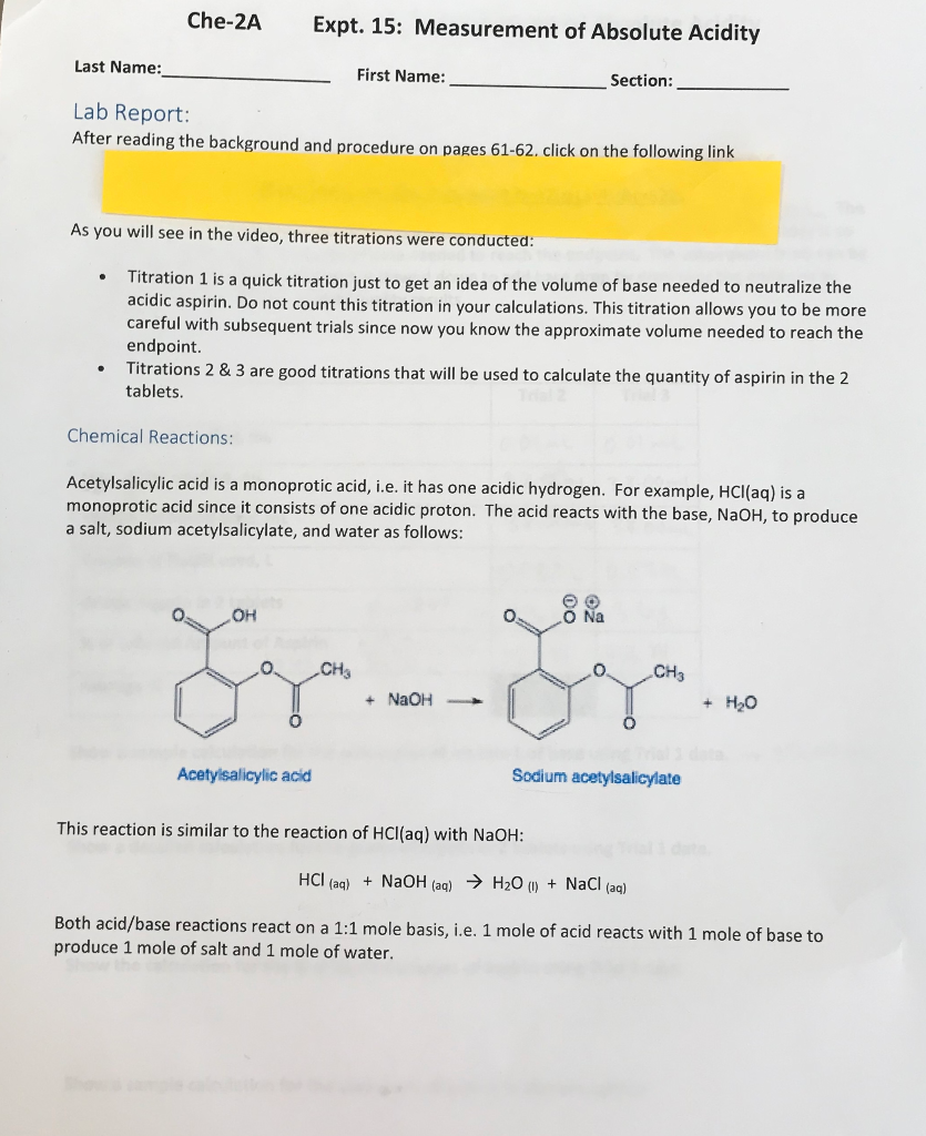 Solved 61 Experiment 15 Measurement of Absolute Acidity | Chegg.com