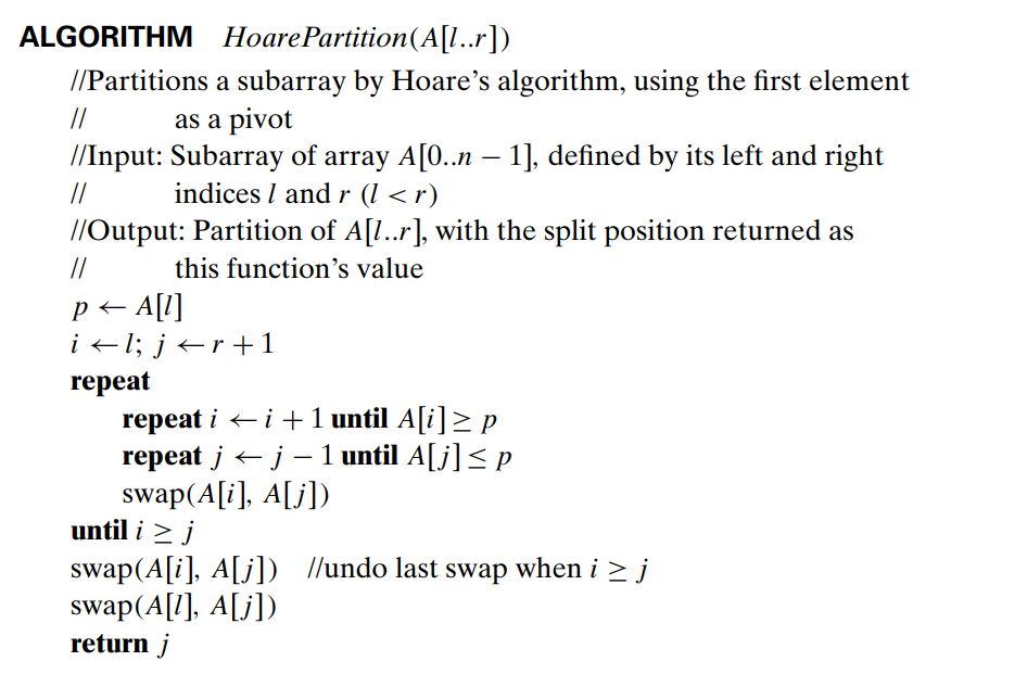Solved ALGORITHM Quicksort(A[l..r]) //Sorts a subarray by | Chegg.com