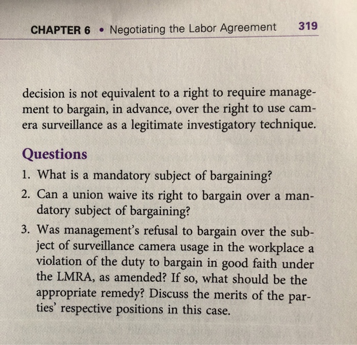 Solved 319 CHAPTER 6 .Negotiating the Labor Agreement | Chegg.com