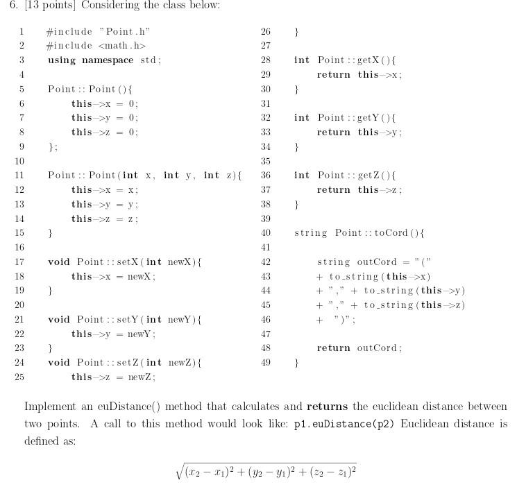 Solved 6. 13 points Considering the class below: 1 26 27 } | Chegg.com