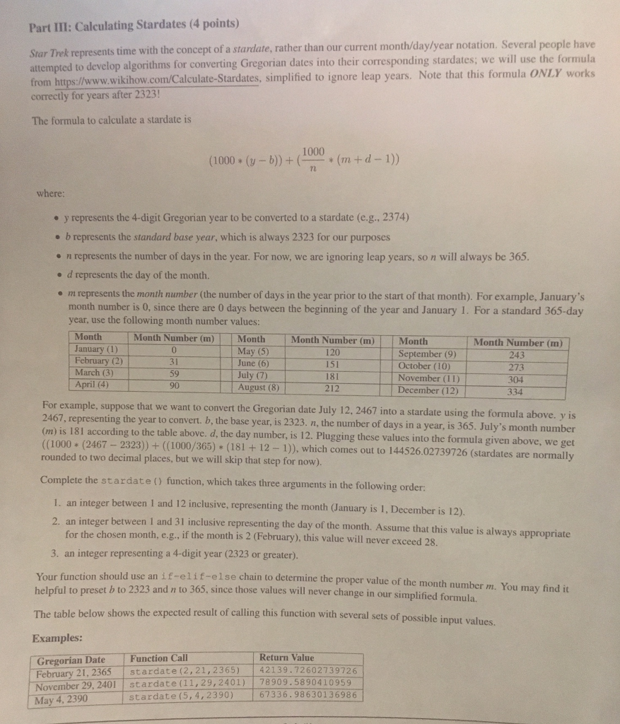 Solved Part III: Calculating Stardates (4 points) Star Trek | Chegg.com