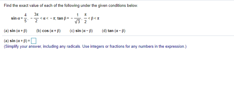 Solved Find the exact value of each of the following under | Chegg.com