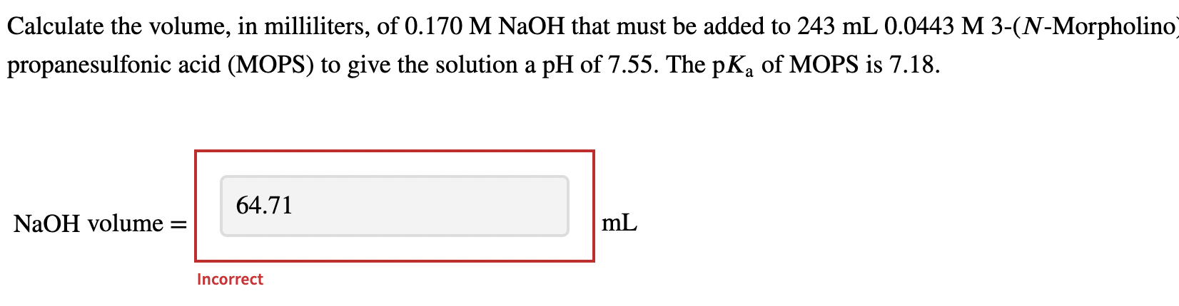 Solved Calculate the volume, in milliliters, of 0.170 M NaOH | Chegg.com