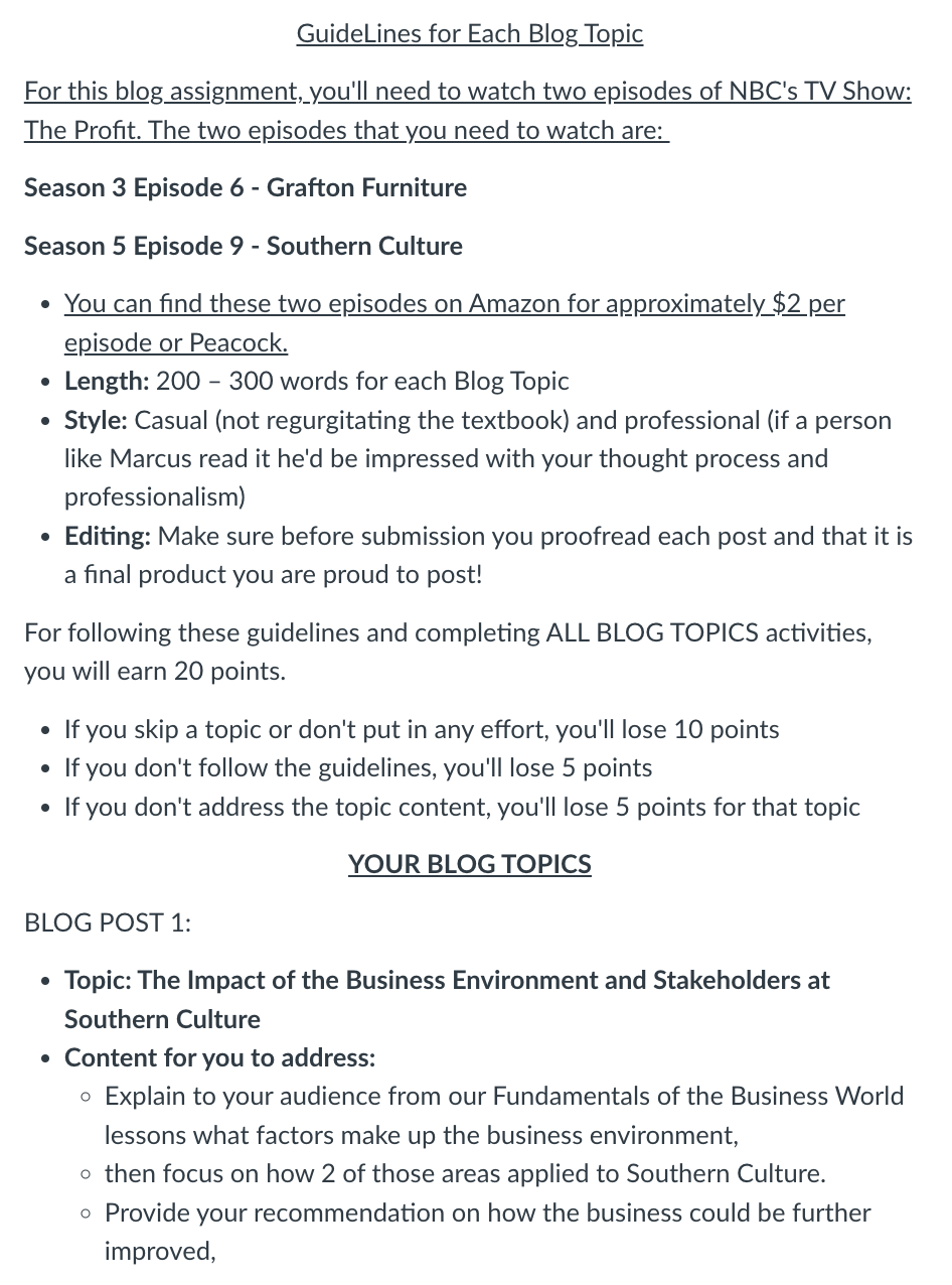 GuideLines for Each Blog Topic For this blog | Chegg.com