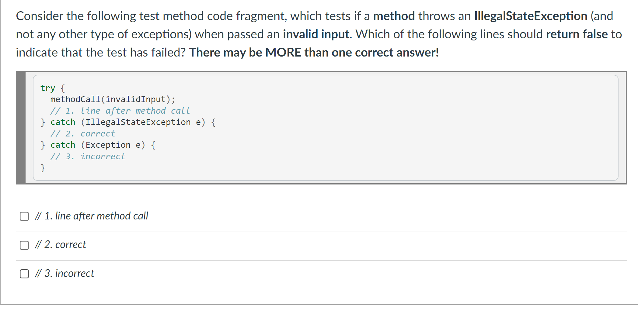 Solved Consider the following test method code fragment, | Chegg.com