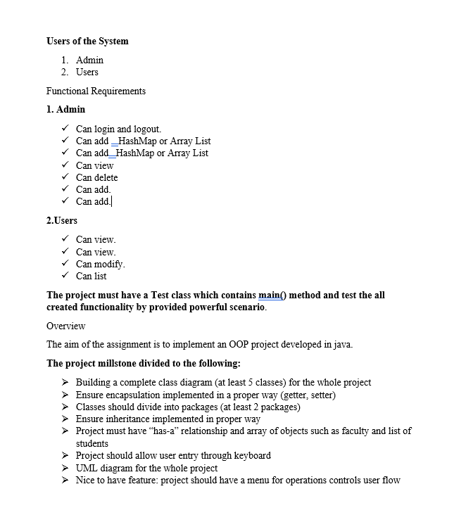 Solved Software product project implement these requirements | Chegg.com
