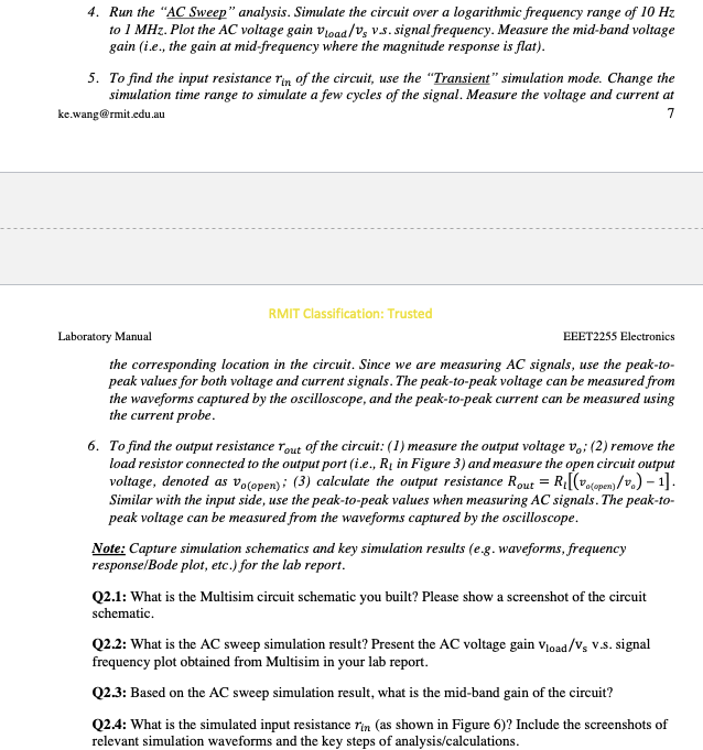 Solved Exercise 2 - Part 1 Using your biasing circuit of | Chegg.com