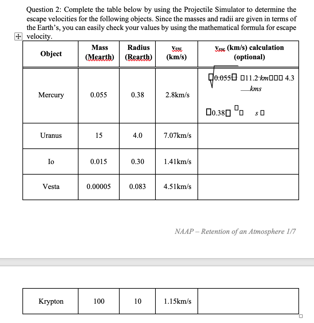 Solved Complete the table below by using the Projectile | Chegg.com
