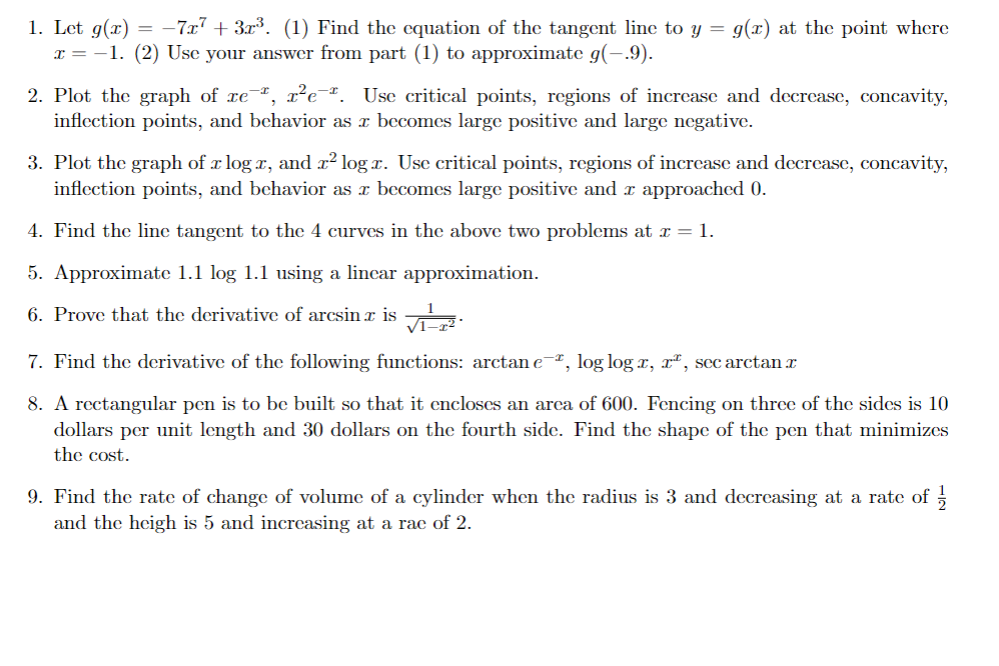 Solved 1. Let g(x)=−7x7+3x3. (1) Find the equation of the | Chegg.com