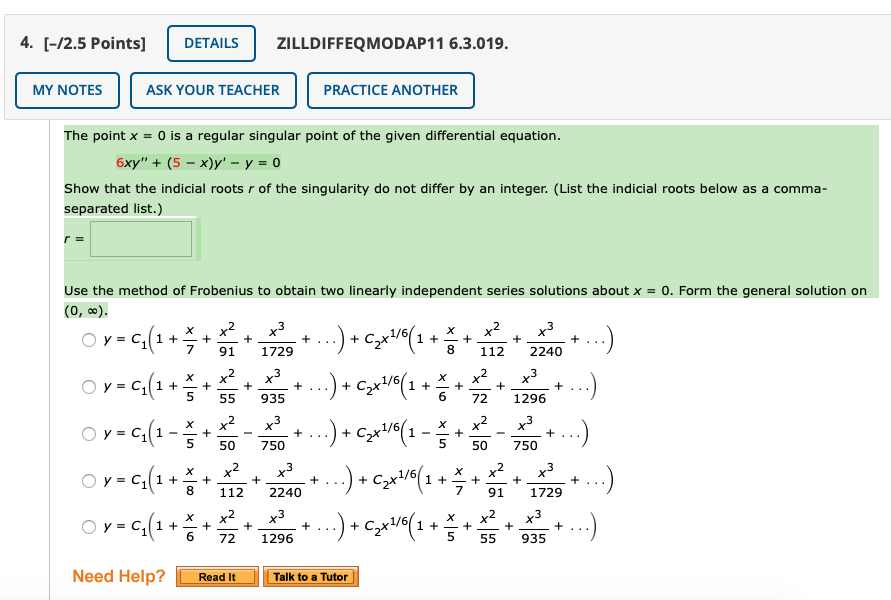 Solved The point x = 0 is a regular singular point of the | Chegg.com