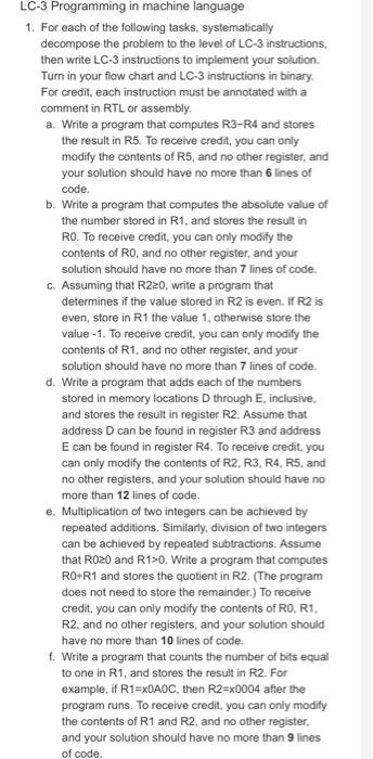Solved LC-3 Programming in machine language 1. For each of | Chegg.com