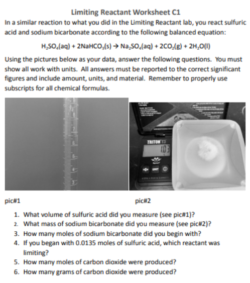 Solved Limiting Reactant Worksheet C1 In a similar reaction | Chegg.com