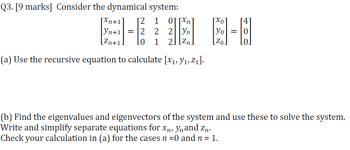 Solved Q3. [9 marks] Consider the dynamical system: [Xn+1) 1 | Chegg.com