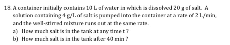 Solved 18. A container initially contains 10 L of water in | Chegg.com
