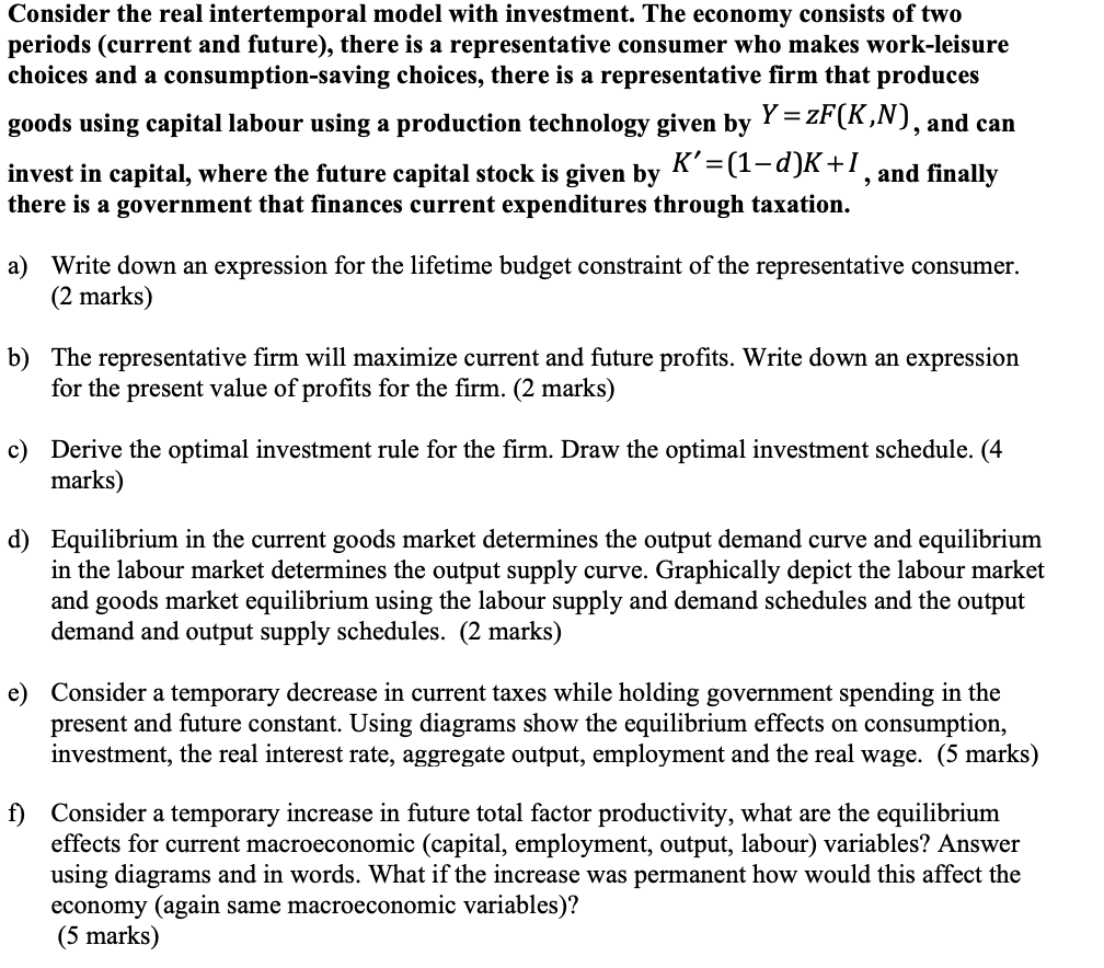 Solved Consider the real intertemporal model with | Chegg.com