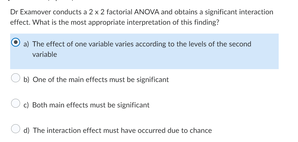 Solved Dr Examover conducts a 2×2 factorial ANOVA and | Chegg.com