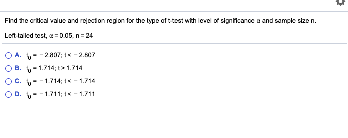 Solved Find the critical value and rejection region for the | Chegg.com