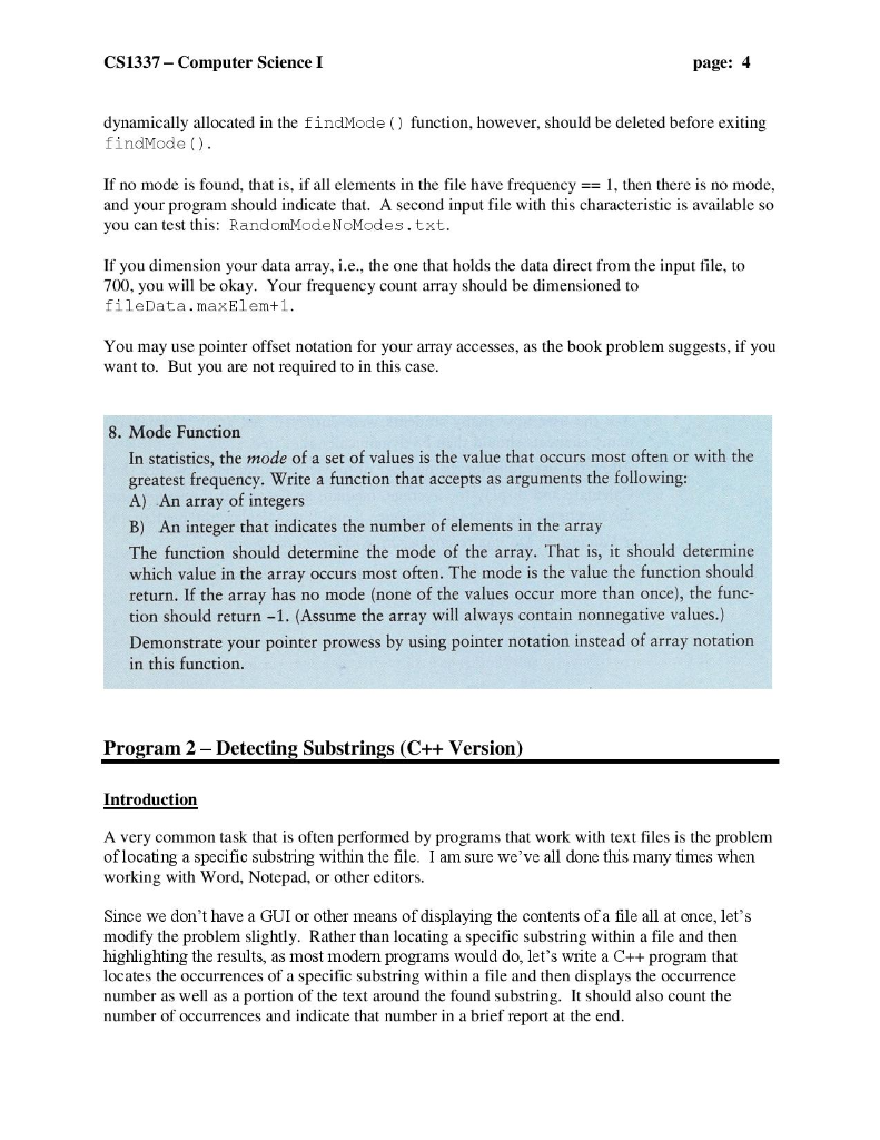 Solved Computer Science I CS1337 Assignment #5- Modes and | Chegg.com