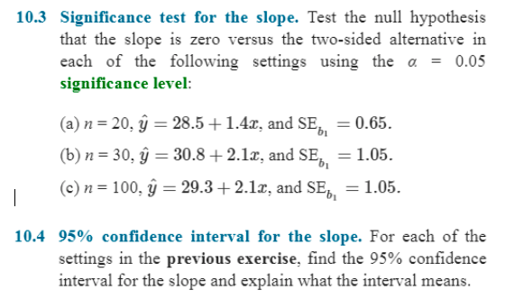 Solved 10.3 Significance test for the slope. Test the null | Chegg.com