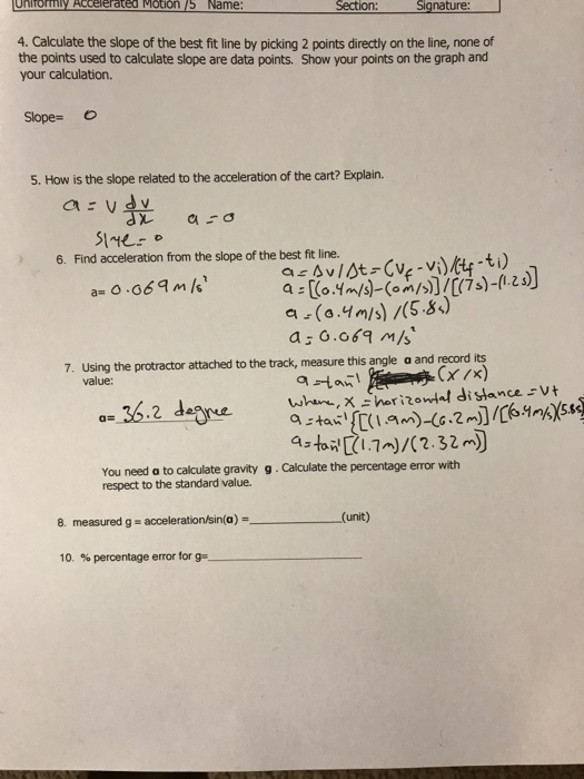 Solved Uniformly Accelerated Motion 2 Name Name: Section | Chegg.com