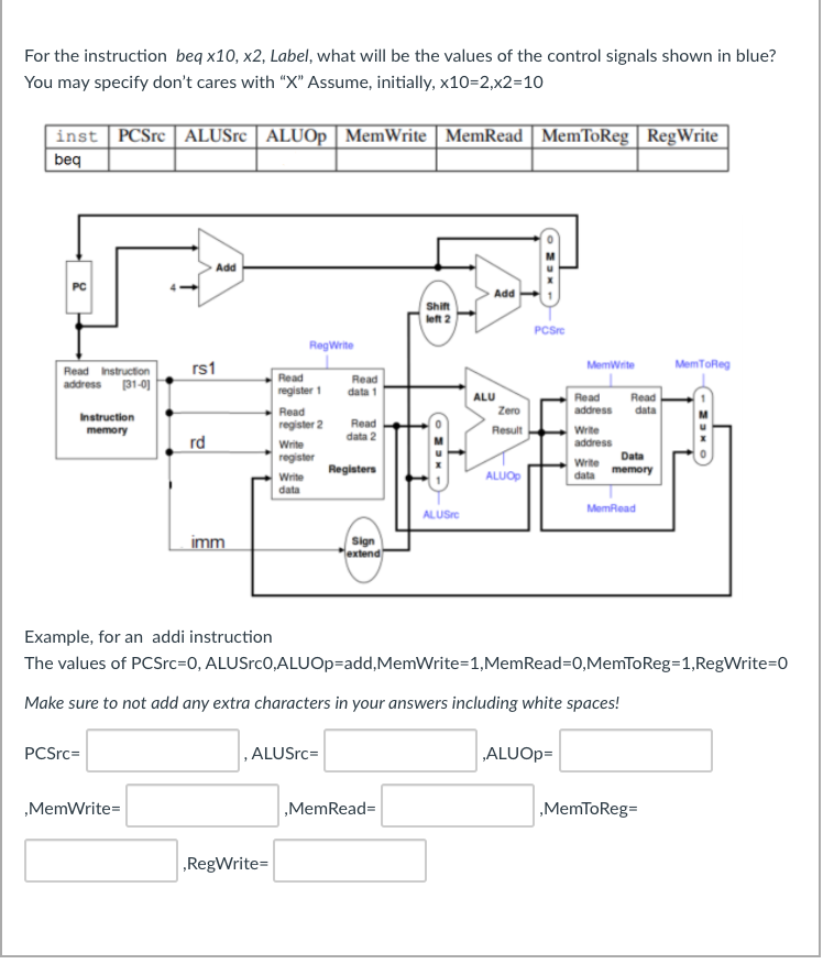 Solved For the instruction beq x10, x2, Label, what will be | Chegg.com