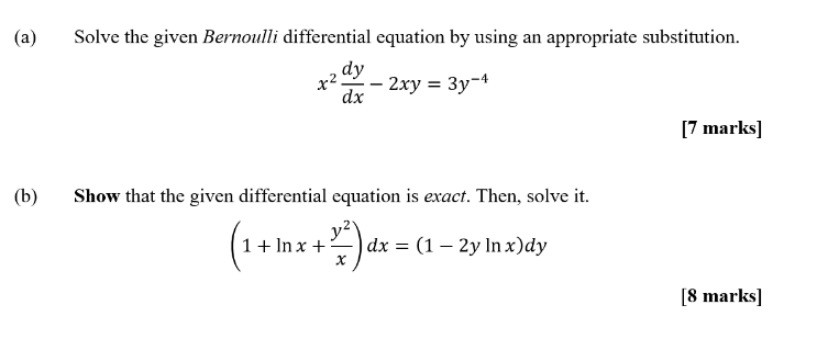 Solved (a) Solve the given Bernoulli differential equation | Chegg.com