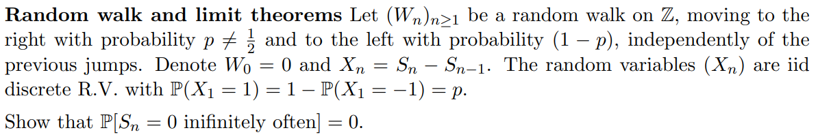Random walk and limit theorems Let (Wn)n>1 be a | Chegg.com
