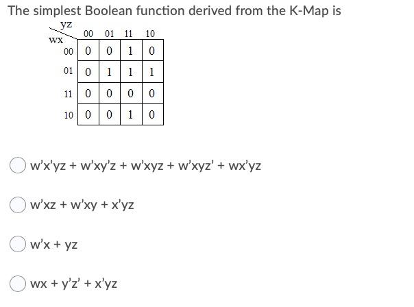 Solved The simplest Boolean function derived from the K-Map | Chegg.com