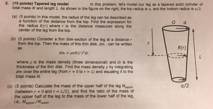 Solved In this problem, let's model our leg as a tapered | Chegg.com