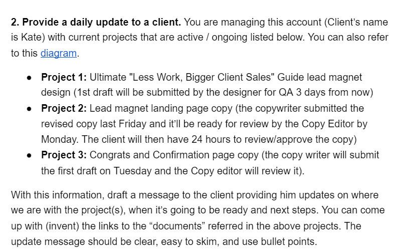 2. Provide a daily update to a client. You are | Chegg.com