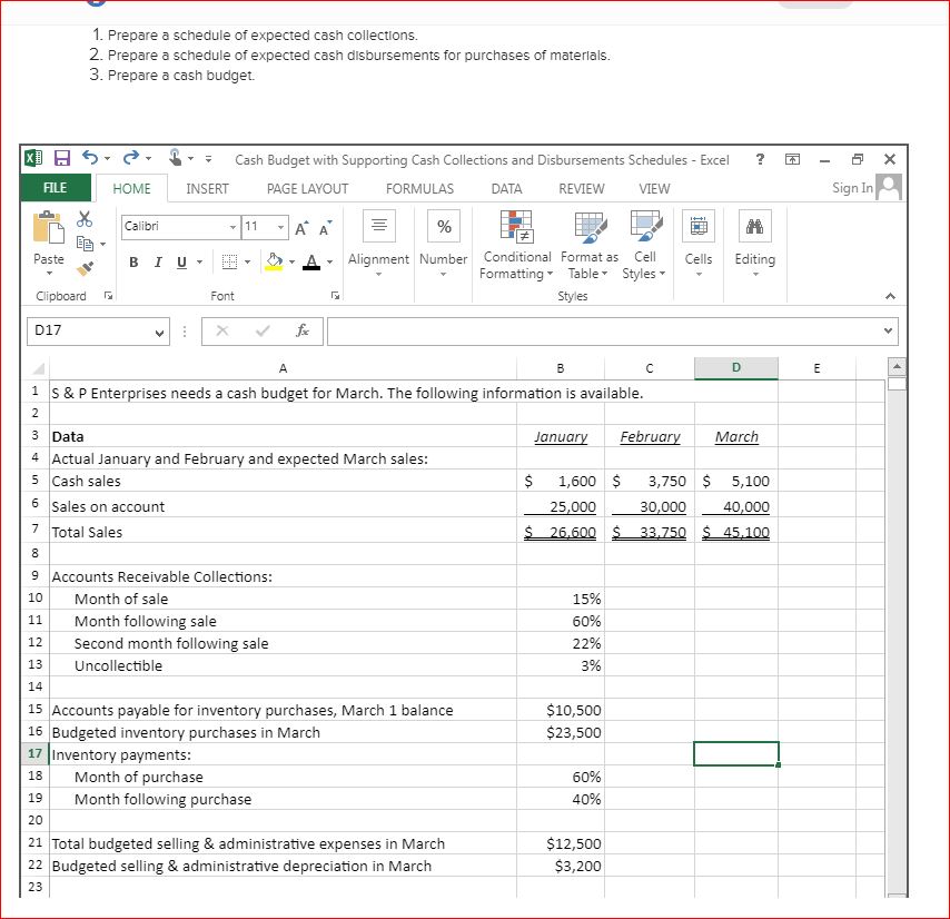 Solved 1. Prepare a schedule of expected cash collections. | Chegg.com