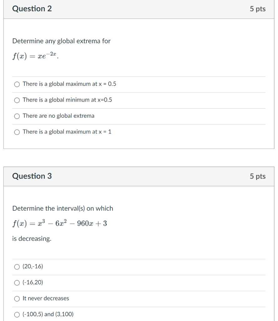 Solved Question 2 5 pts Determine any global extrema for | Chegg.com
