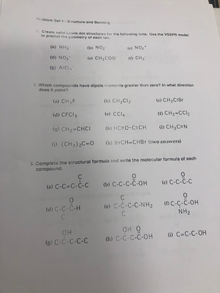 Solved Problem Set 1 - Structure and Bonding 1. Crea te | Chegg.com