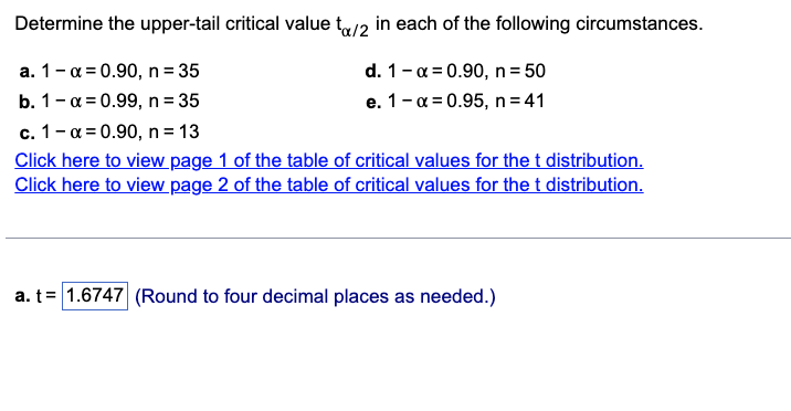 Solved Determine the upper-tail critical value tα/2 in each | Chegg.com