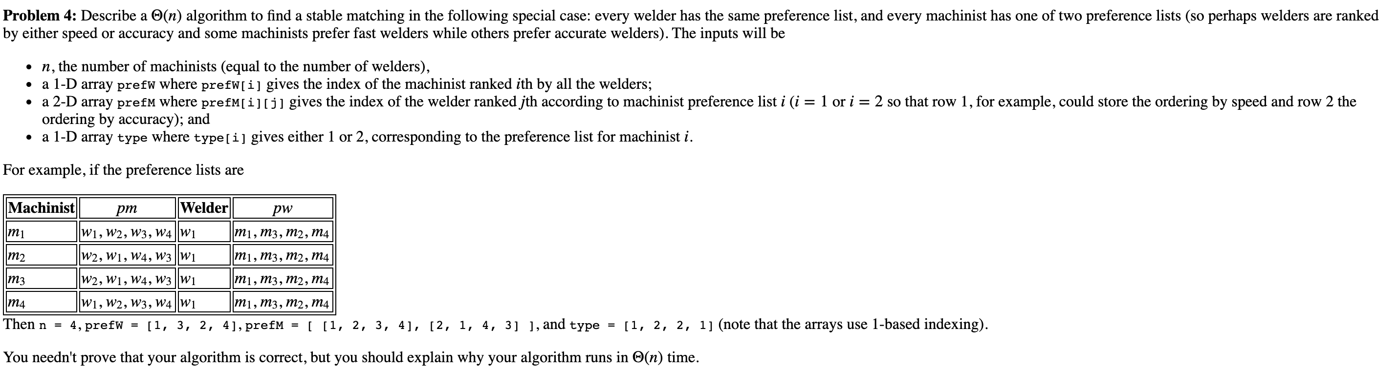 Solved Problem 4: Describe a Θ(n) algorithm to find a stable | Chegg.com