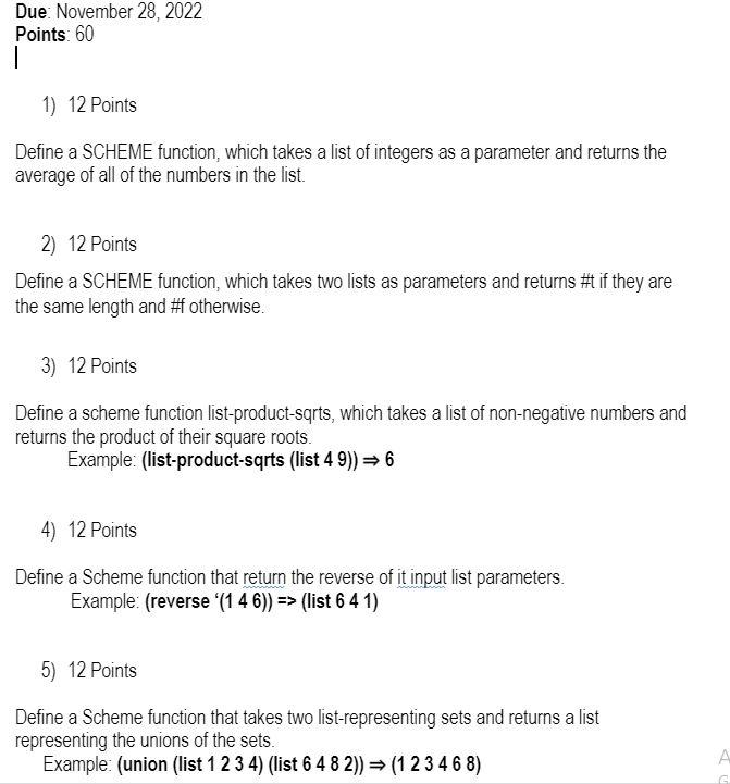Solved Due: November 28, 2022 Points: 60 1) 12 Points Define | Chegg.com
