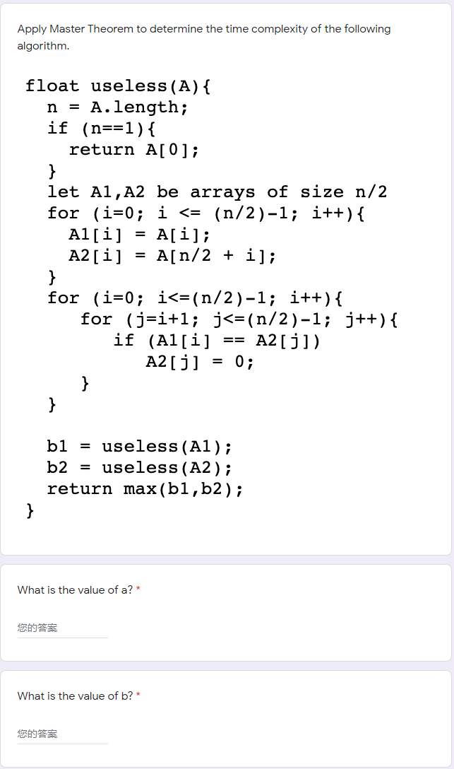 Solved Apply Master Theorem to determine the time complexity | Chegg.com