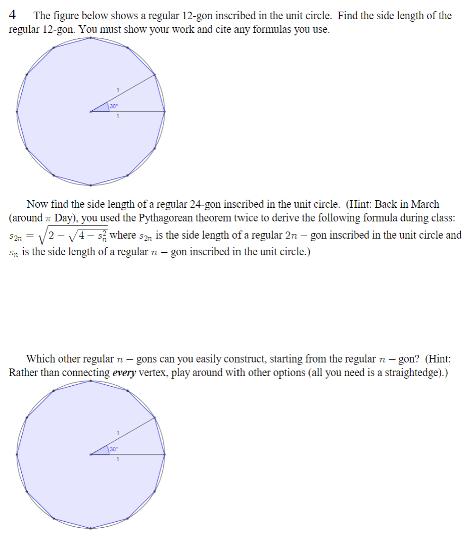 Solved 4 The figure below shows a regular 12-gon inscribed | Chegg.com