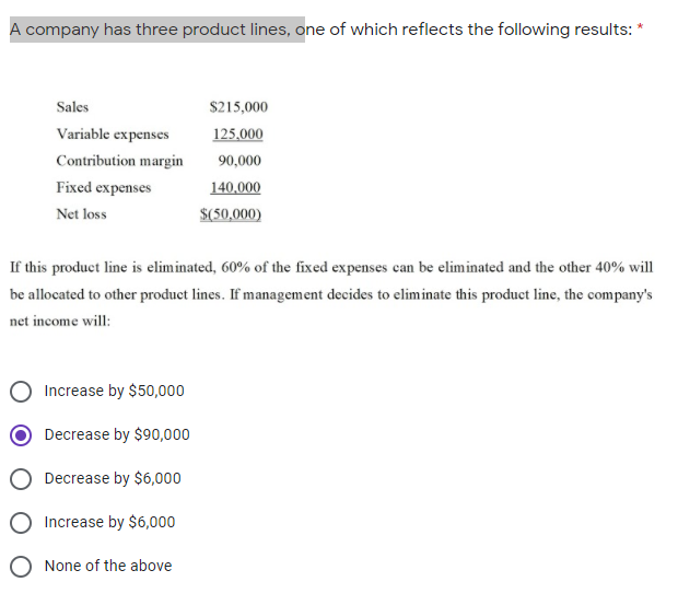 Solved A company has three product lines, one of which | Chegg.com