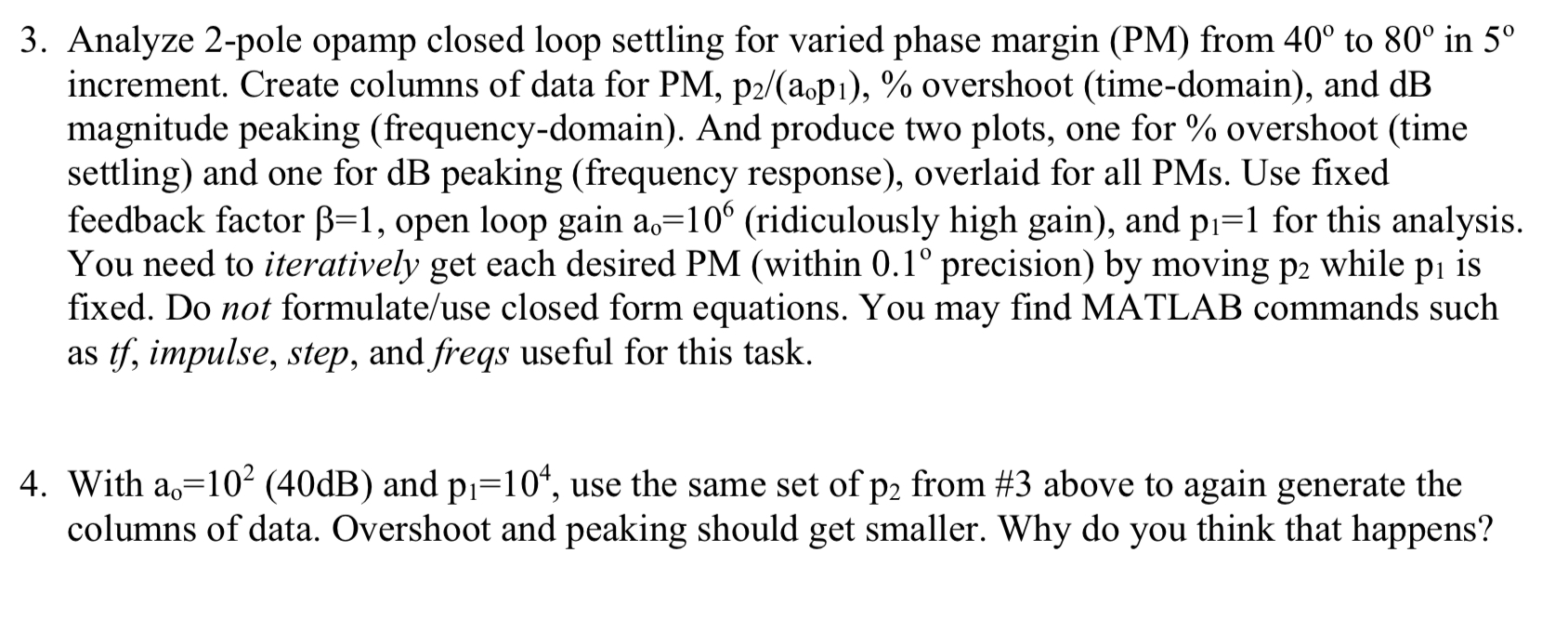 Solved With a0=102(40dB) ﻿and p1=104, ﻿use the same set of | Chegg.com