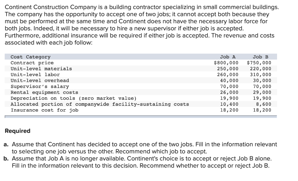Solved Continent Construction Company is a building | Chegg.com