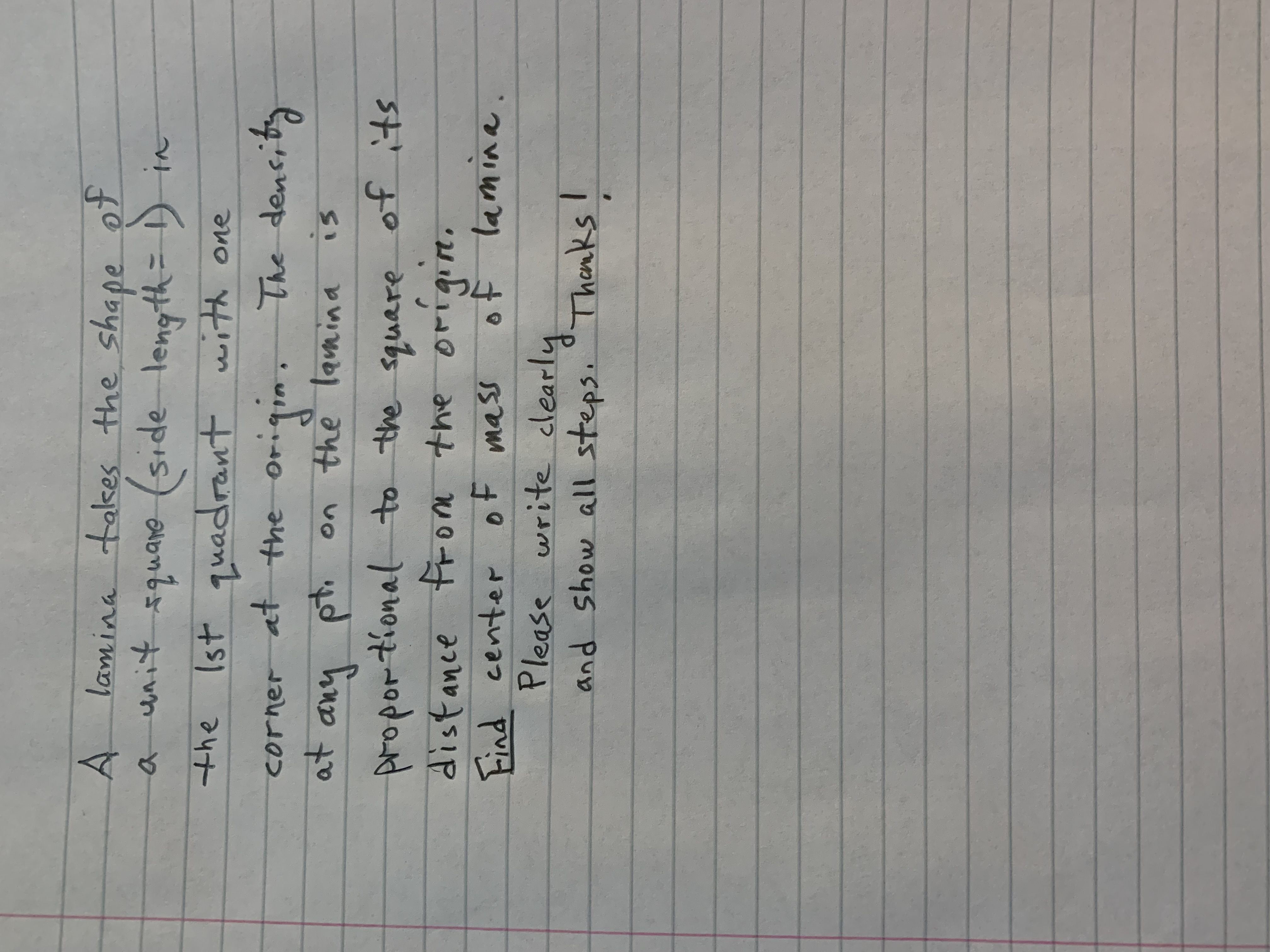 Solved 1 the corner at the origin. A lamina takes the shape | Chegg.com