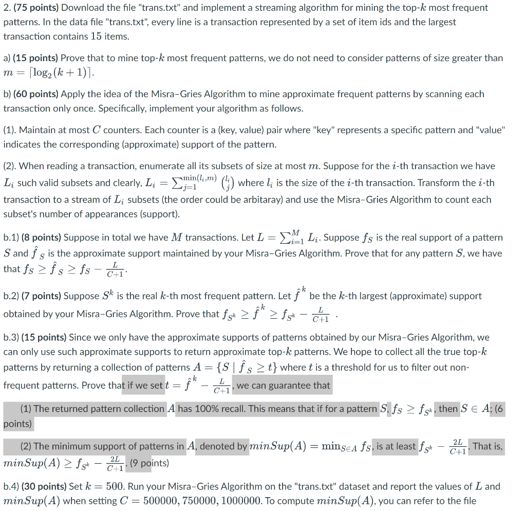 2. (75 points) Download the file "trans.txt" and | Chegg.com