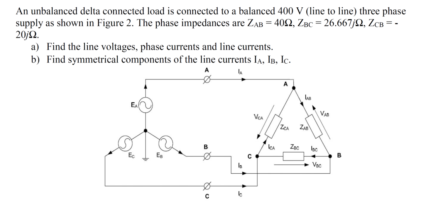 Solved An unbalanced delta connected load is connected to a | Chegg.com Solved An unbalanced delta connected load is connected to a | Chegg.com